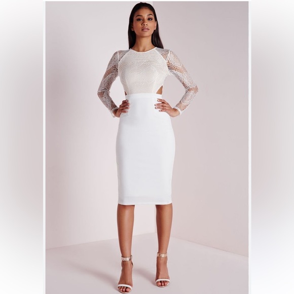 Missguided | Dresses | Nwot Missguided Lace Long Sleeve Cut Out Midi ...